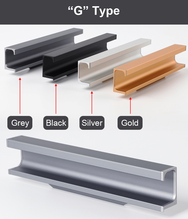 Kitchen Cabinet Aluminum 18Mm G Handle Profile Powder Coated Kitchen ...